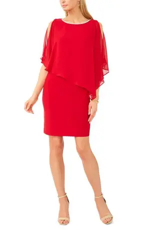 Chaus Overlay Short Sleeve Dress With Crisscross Back Red