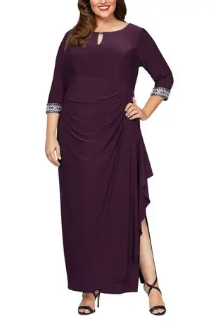 Alex Evenings Embellished Faux Wrap Gown - Plum | Editorialist