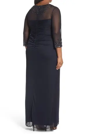 Alex Evenings Beaded Illusion Neck A-line Gown