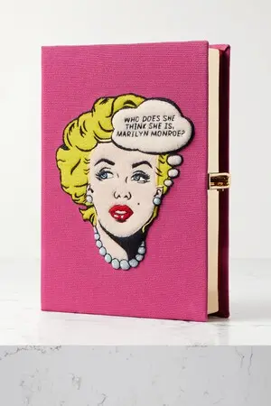 OLYMPIA LE-TAN + Marilyn Monroe Embroidered Appliquéd Canvas Clutch Pink