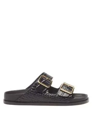 BIRKENSTOCK Birkenstock - 1774 Arizona Crocodile-effect Leather Slides - Womens - Black - Black