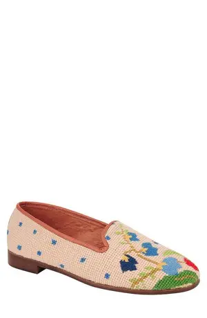 BYPAIGE By Paige Needlepoint Bluebell Bouquet Flats - Sand/blue