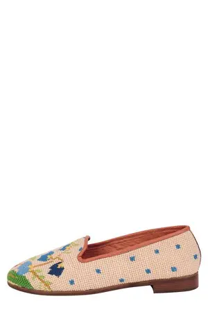 BYPAIGE By Paige Needlepoint Bluebell Bouquet Flats - Sand/blue