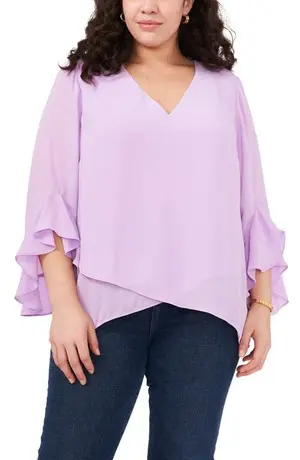 Vince Camuto Flutter Sleeve Georgette Tunic Top