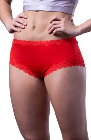Uwila Warrior Soft Silk Lace Trim Silk Briefs - Fiery Red