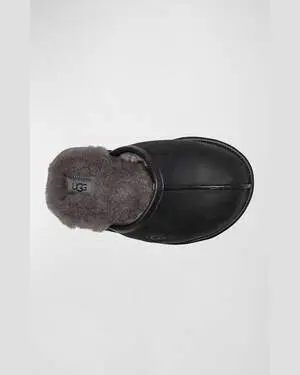 UGG Scuff Leather Mule Slippers With Wool Lining - Black