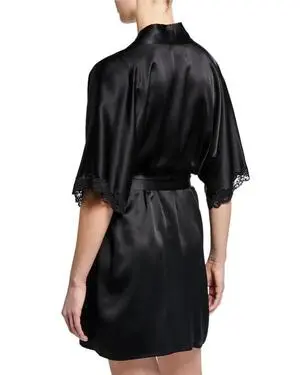 Christine Lingerie Bijoux Short Silk Robe - Black