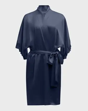 Christine Lingerie Bijoux Short Silk Robe Navy