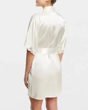 Christine Lingerie Bijoux Short Silk Robe - Pearl