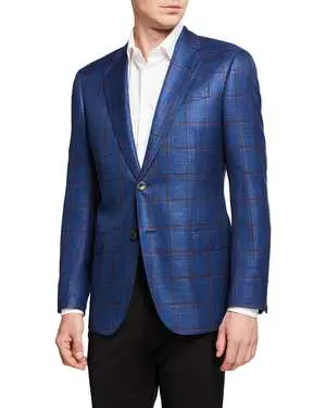 Emporio Armani Men's Windowpane Sport Coat Solid Medium Blue