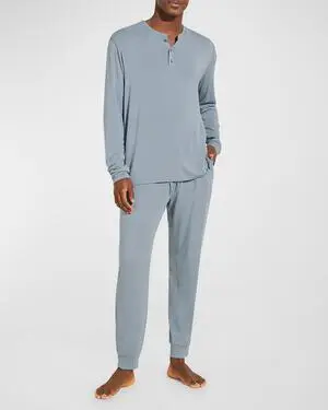 Eberjey Men & Apos;s Henry Long-sleeve Pajama Set Blue Fog