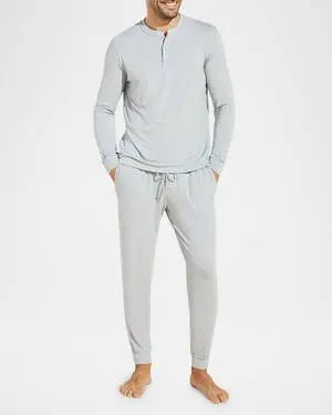 Eberjey Men & Apos;s Henry Long-sleeve Pajama Set Heath Grey