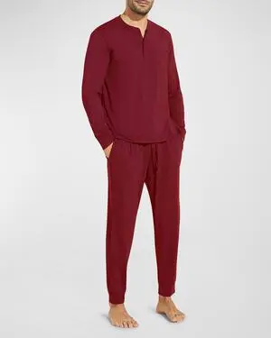 Eberjey Men & Apos;s Henry Long-sleeve Pajama Set Sangria