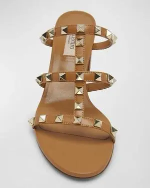 Valentino Garavani Rockstud Caged 60mm Slide Sandals - Brown