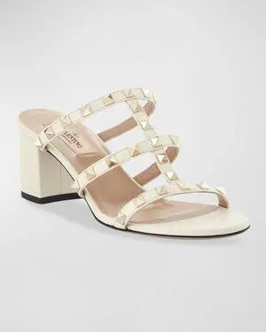 Valentino Garavani Rockstud Caged 60mm Slide Sandals - Light Ivory