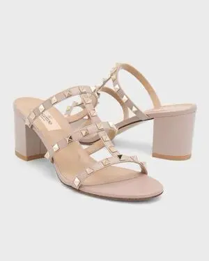 Valentino Garavani Rockstud Caged 60mm Slide Sandals - Poudre
