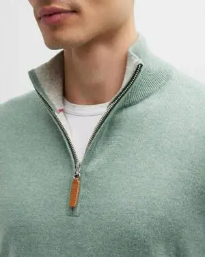Neiman Marcus Wool-cashmere Quarter-zip Sweater - Aqua