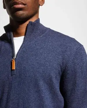 Neiman Marcus Wool-cashmere Quarter-zip Sweater - Blue