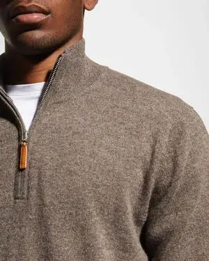 Neiman Marcus Wool-cashmere Quarter-zip Sweater - Brown