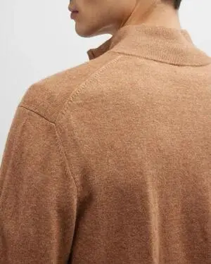 Neiman Marcus Wool-cashmere Quarter-zip Sweater - Camel