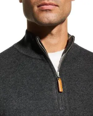 Neiman Marcus Wool-cashmere Quarter-zip Sweater - Dark Grey