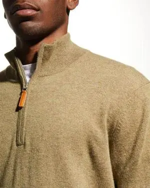 Neiman Marcus Wool-cashmere Quarter-zip Sweater - Light Olive