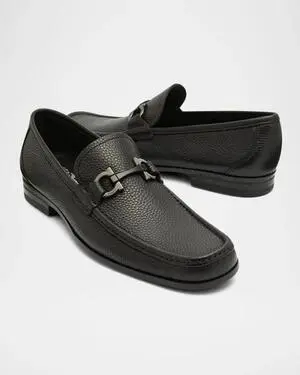 FERRAGAMO Grandioso Grained Calfskin Gancini Loafer - Nero