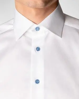 Eton Contemporary Fit Twill Shirt With Blue Buttons - White