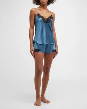 Christine Lingerie Bijoux Short Lace-trim Silk Pajama Set French Blue