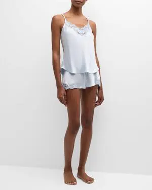 Christine Lingerie Bijoux Short Lace-trim Silk Pajama Set Powder Blue