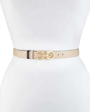 FERRAGAMO Ferragamo Gancini Buckle Reversible Leather Belt Macadamia / Gold