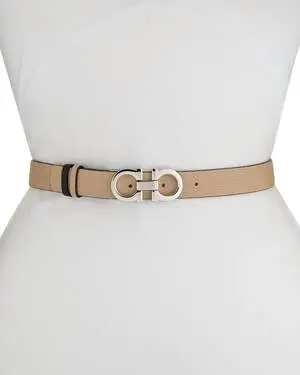 FERRAGAMO Ferragamo Gancini Buckle Reversible Leather Belt New Bisque/silver