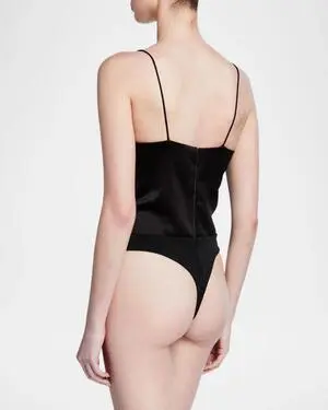 Alice + Olivia Harmon Satin Bodysuit - Black