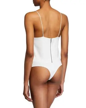 Alice + Olivia Alice + Olivia Harmon Satin Bodysuit Off White