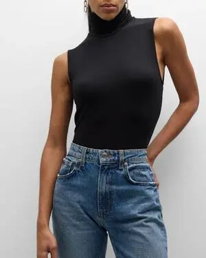 Majestic Filatures Sleeveless Stretch Turtleneck Top - Black