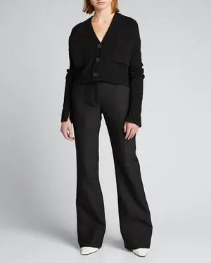 Proenza Schouler Solid Cropped Cashmere Cardigan Black