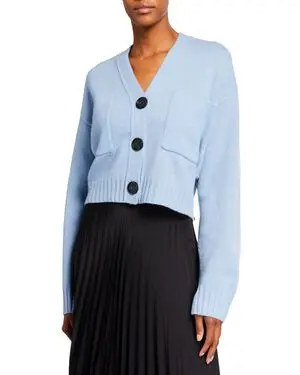 Proenza Schouler Solid Cropped Cashmere Cardigan Grey Melange