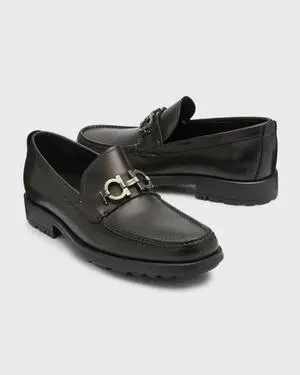FERRAGAMO David Leather Lug-sole Loafers - Black