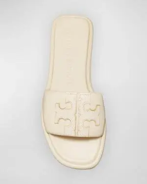 Tory Burch Double T Leather Medallion Slide Sandals - Dulce De Leche