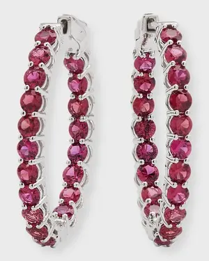 NEIMAN MARCUS Neiman Marcus Diamonds 18K White Gold Ruby Hoop Earrings