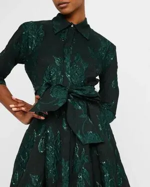 Rickie Freeman For Teri Jon Metallic Jacquard Shirtdress - Emerald