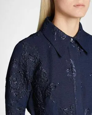 Rickie Freeman For Teri Jon Metallic Jacquard Shirtdress - Navy