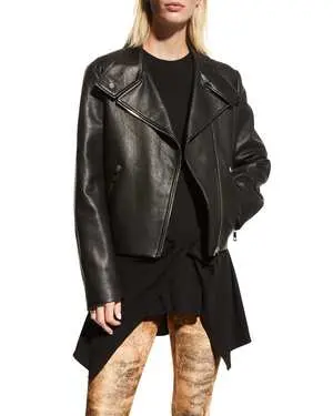Rosetta Getty Pebble Leather Moto Jacket - Black