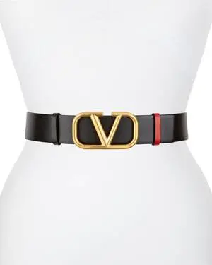 Valentino Garavani VLOGO Leather Belt - Black/red