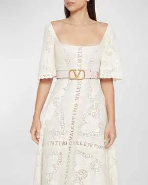 Valentino Garavani VLOGO Leather Belt Glicine Rose
