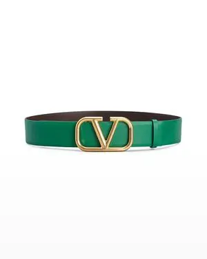 Valentino Garavani VLOGO Leather Belt Green/fondant