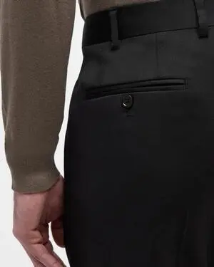 Emporio Armani Flat-front Wool Trousers - Black