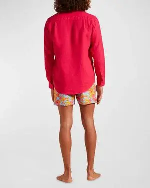 Vilebrequin Apos;s Caroubis Solid Linen Sport Shirt - Jasberry