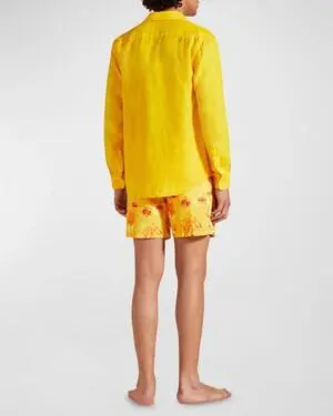 Vilebrequin Apos;s Caroubis Solid Linen Sport Shirt - Maize