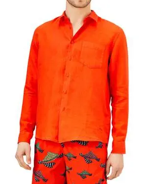 Vilebrequin Men & Apos;s Caroubis Solid Linen Sport Shirt Nefle